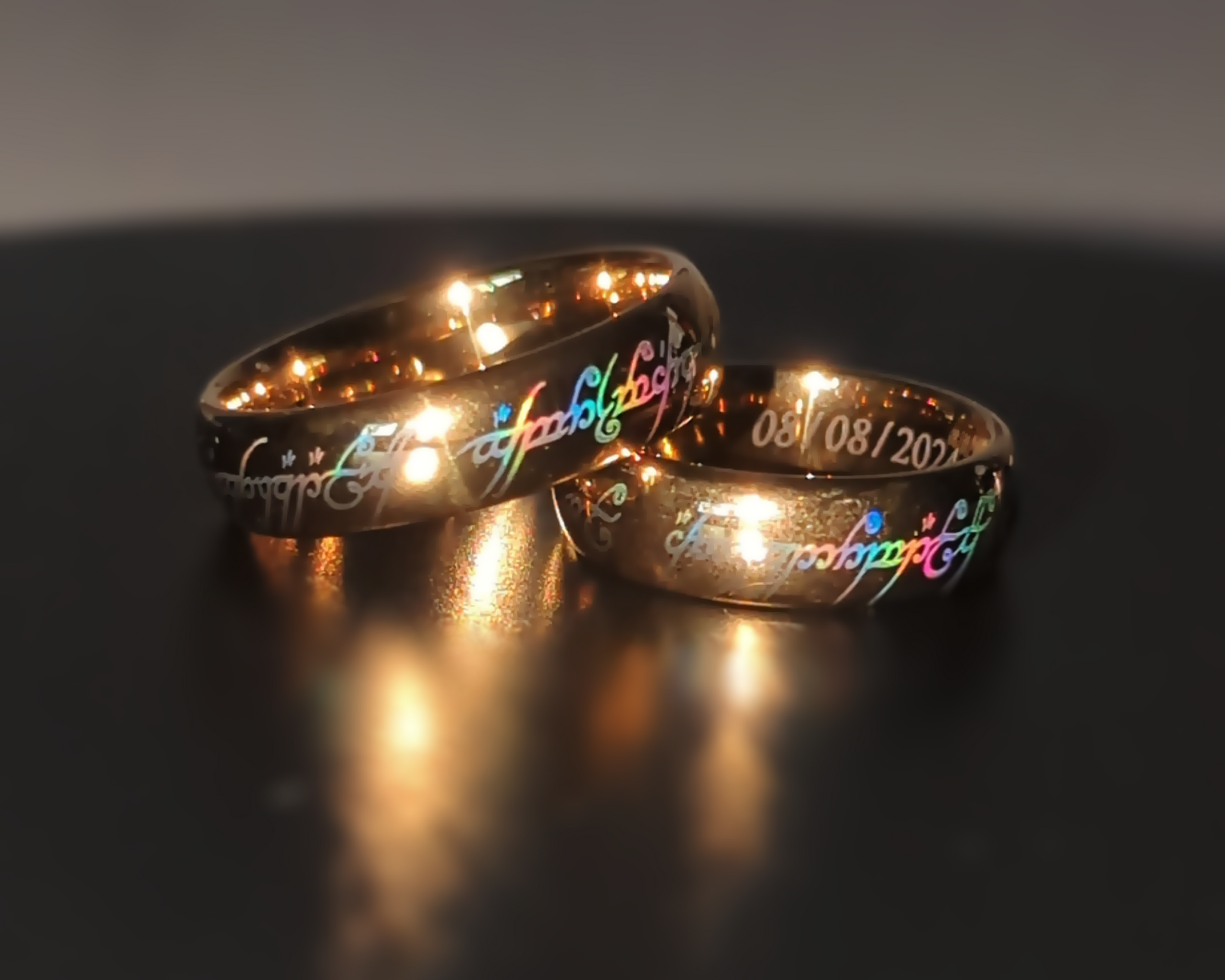 Tungsten Ring with Holographic Laser Nanostructured Text | HoloRing